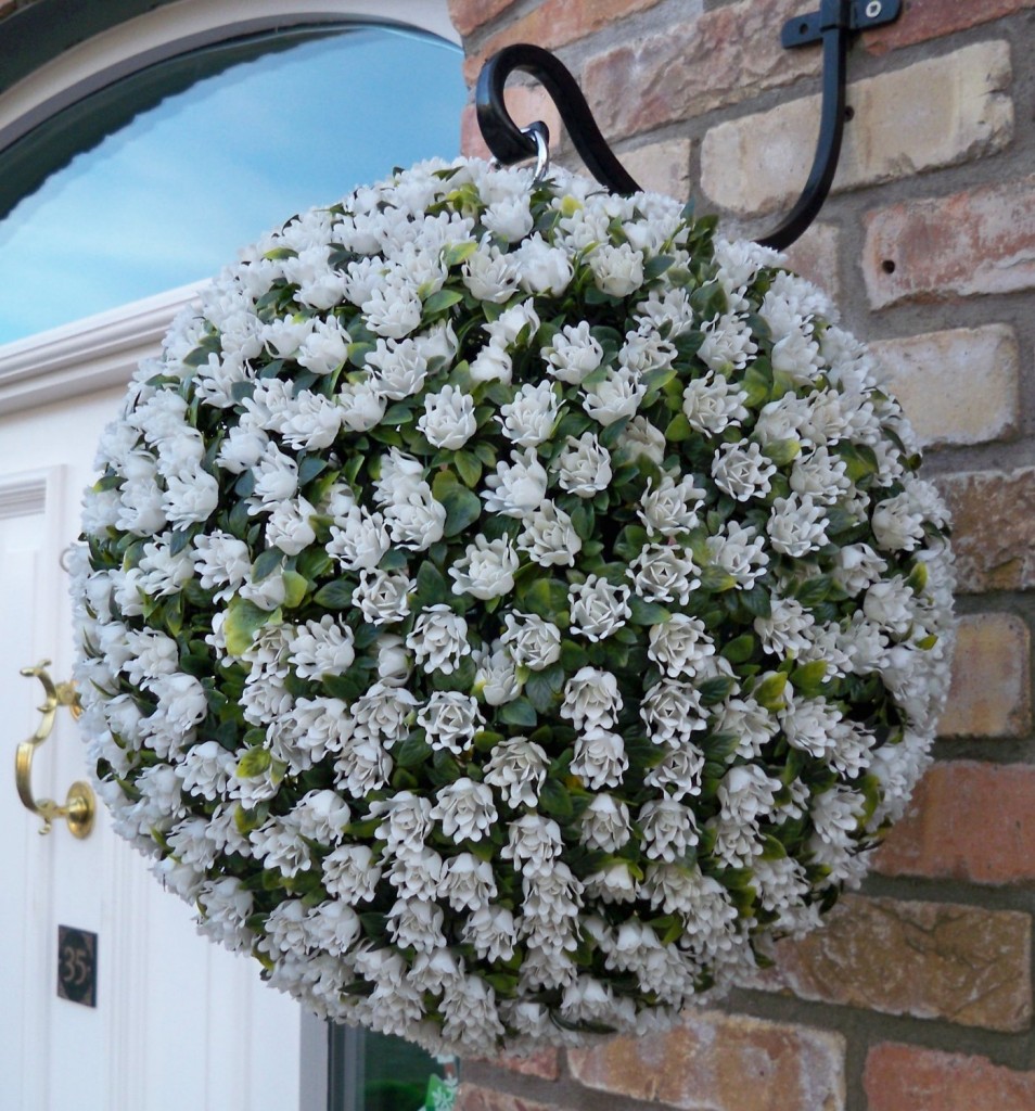 Artificial 38cm white rose topiary ball - The Artificial Flowers Company