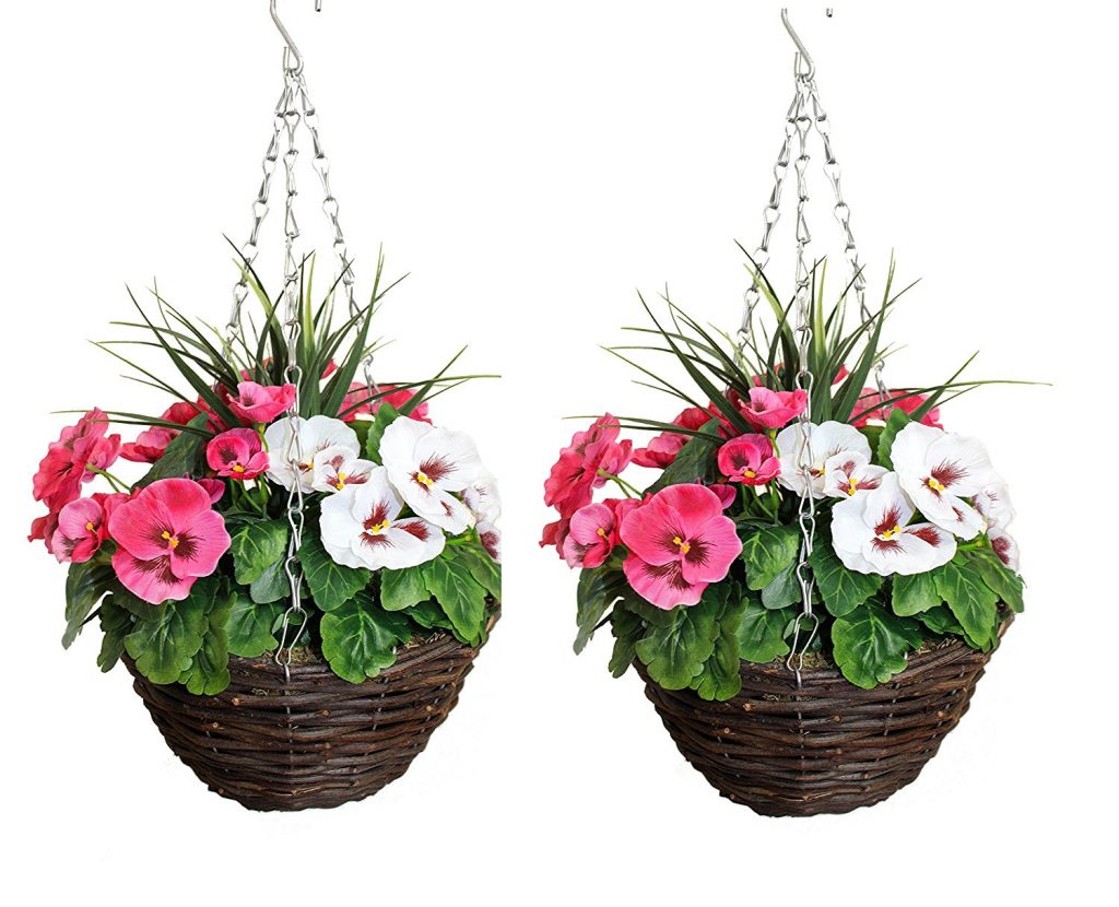 Pair of artificial pink and white hanging baskets - The Artificial ...